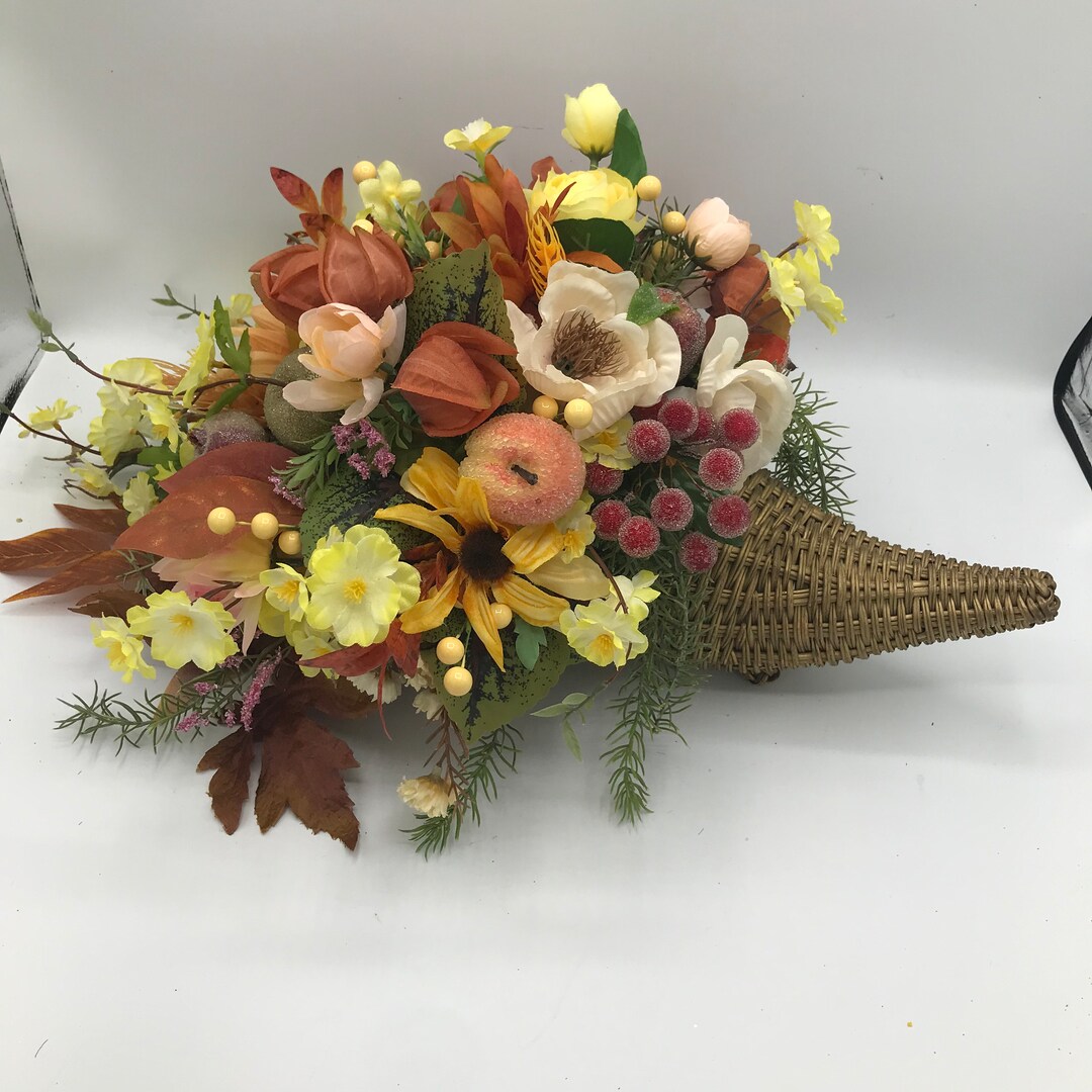Cornucopia, Fall Arrangement, Cornucopia Centerpieces, Sugared Faux ...