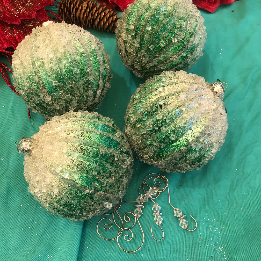 Frosty GREEN Ornaments Balls Christmas Decoration - Etsy
