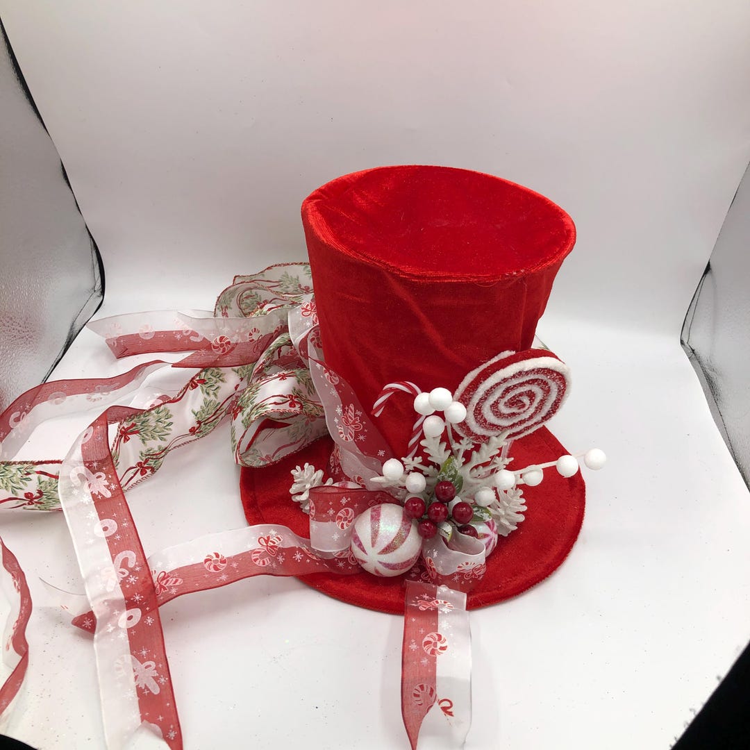 RED Velvet Tree Topper Red Candy Cane Candyland Peppermint Top Hat Tree ...