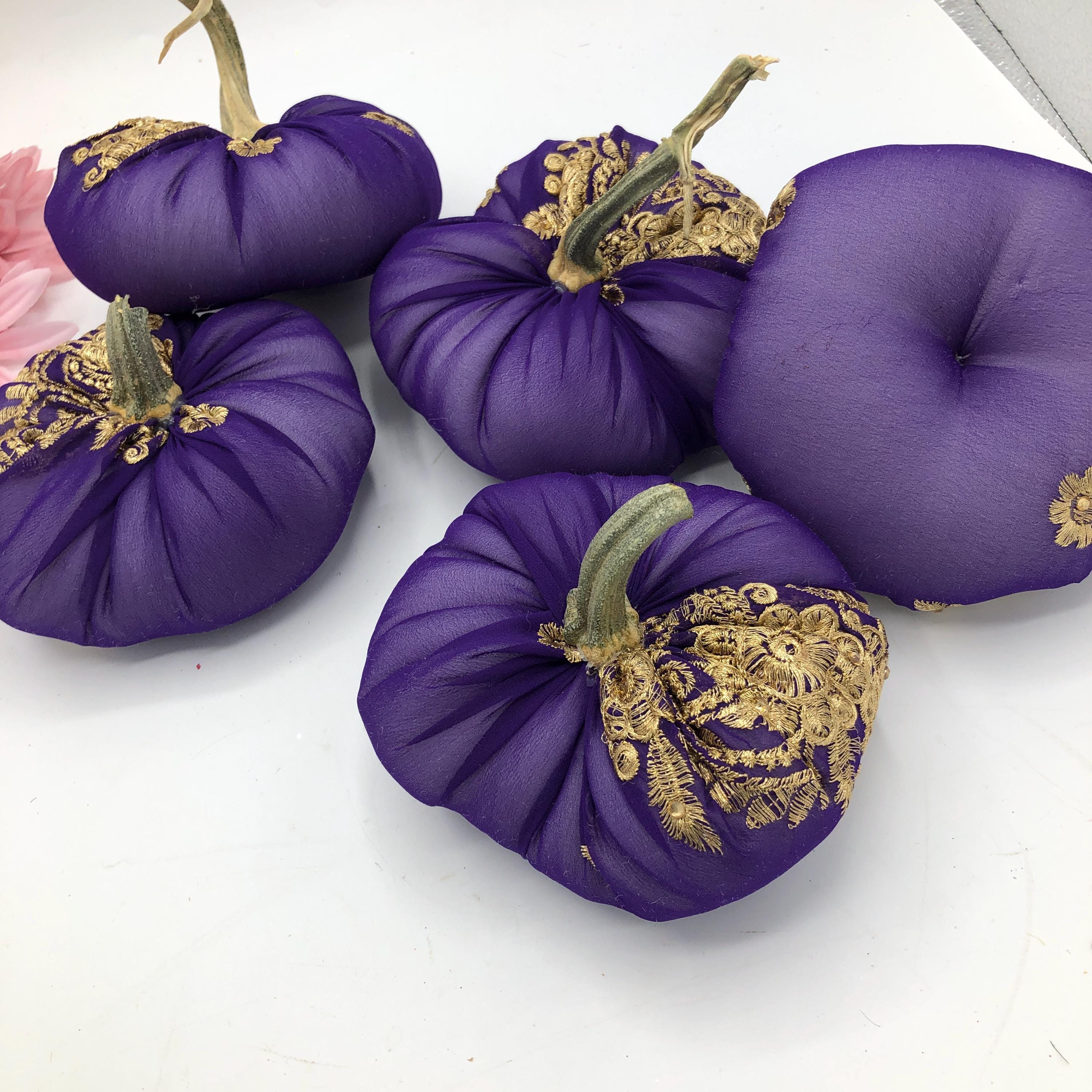 Purple Velvet Pumpkins, Autumn Centrepiece, Decorative Gift, Halloween ...