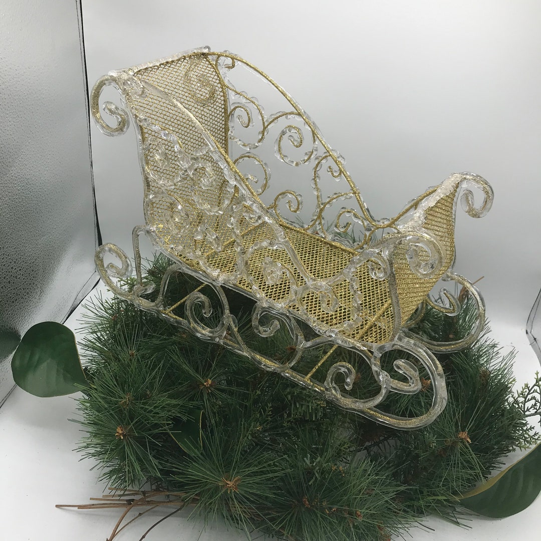 Large Santa Sleigh Gold Tone Sleigh Metal Sleigh - Etsy