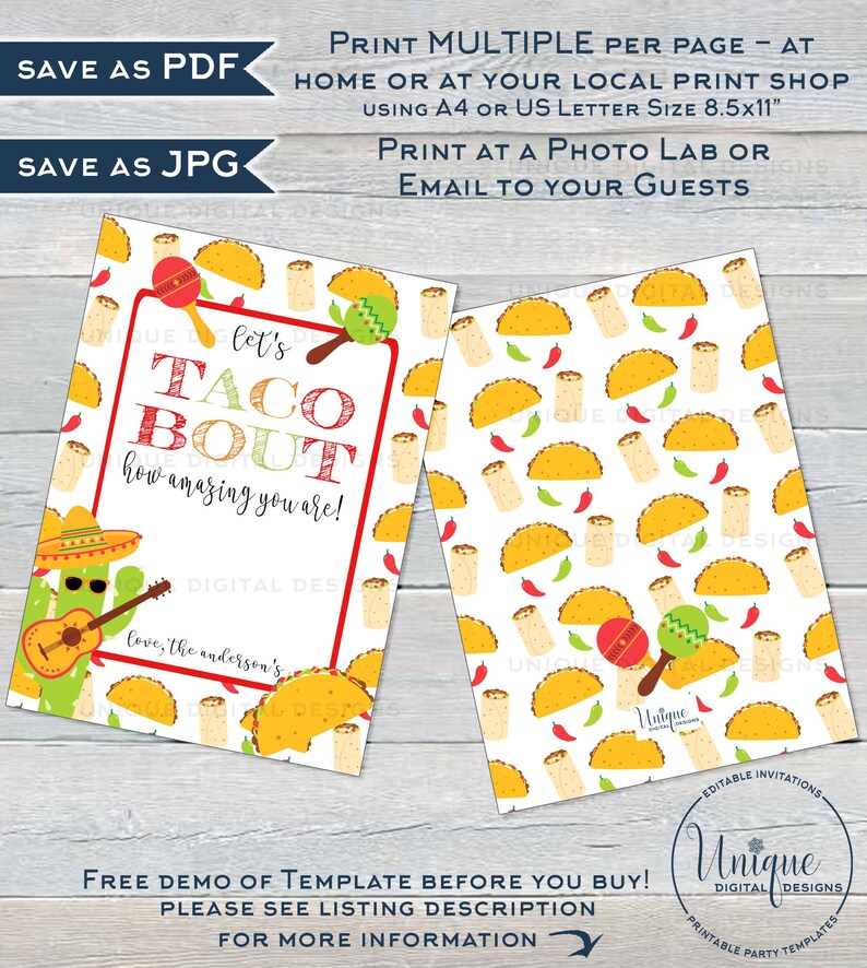 Lets Taco Bout Gift Card Holder, Teacher Thank You Card, Printable ...