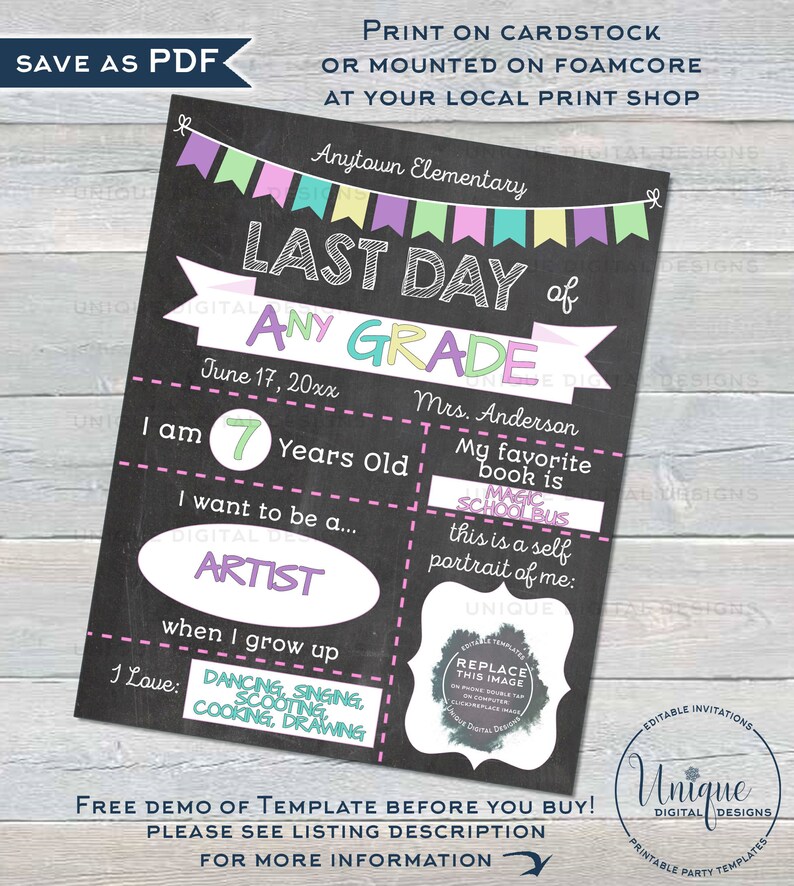 Editable Back to School Photo Prop Girls 1st Day Back to | Etsy