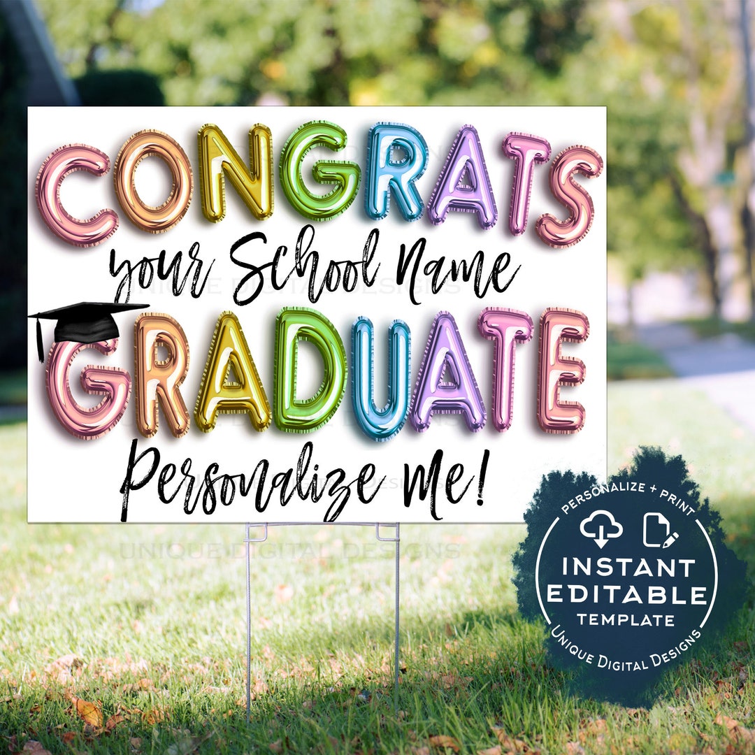 Personalized Congrats Graduation Yard Sign, Editable Graduation Parade ...