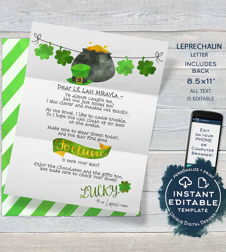 Leprechaun Letter, Editable St Patrick's Day Note, Lucky Irish Leprechaun Trap Message, Diy ...