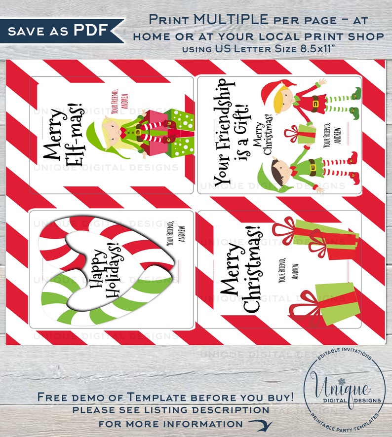 Candy Cane Christmas Classroom Favors Tag, Kids Editable Christmas ...