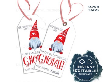 Editable Gnome Valentine's Gift Tags Personalized | Etsy