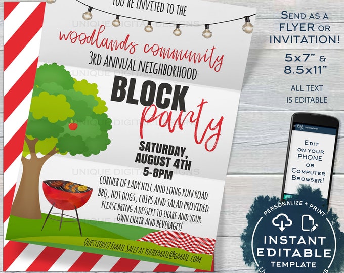 Editable Block Party Invitation Template, Neighborhood Street Party ...