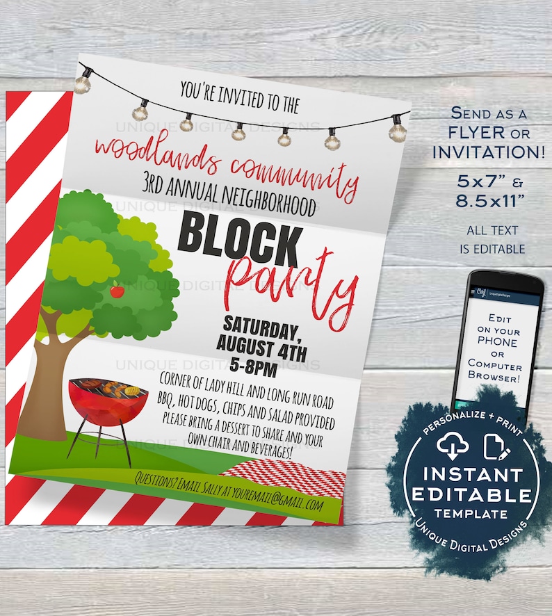 Editable Block Party Invitation Template, Neighborhood Street Party ...