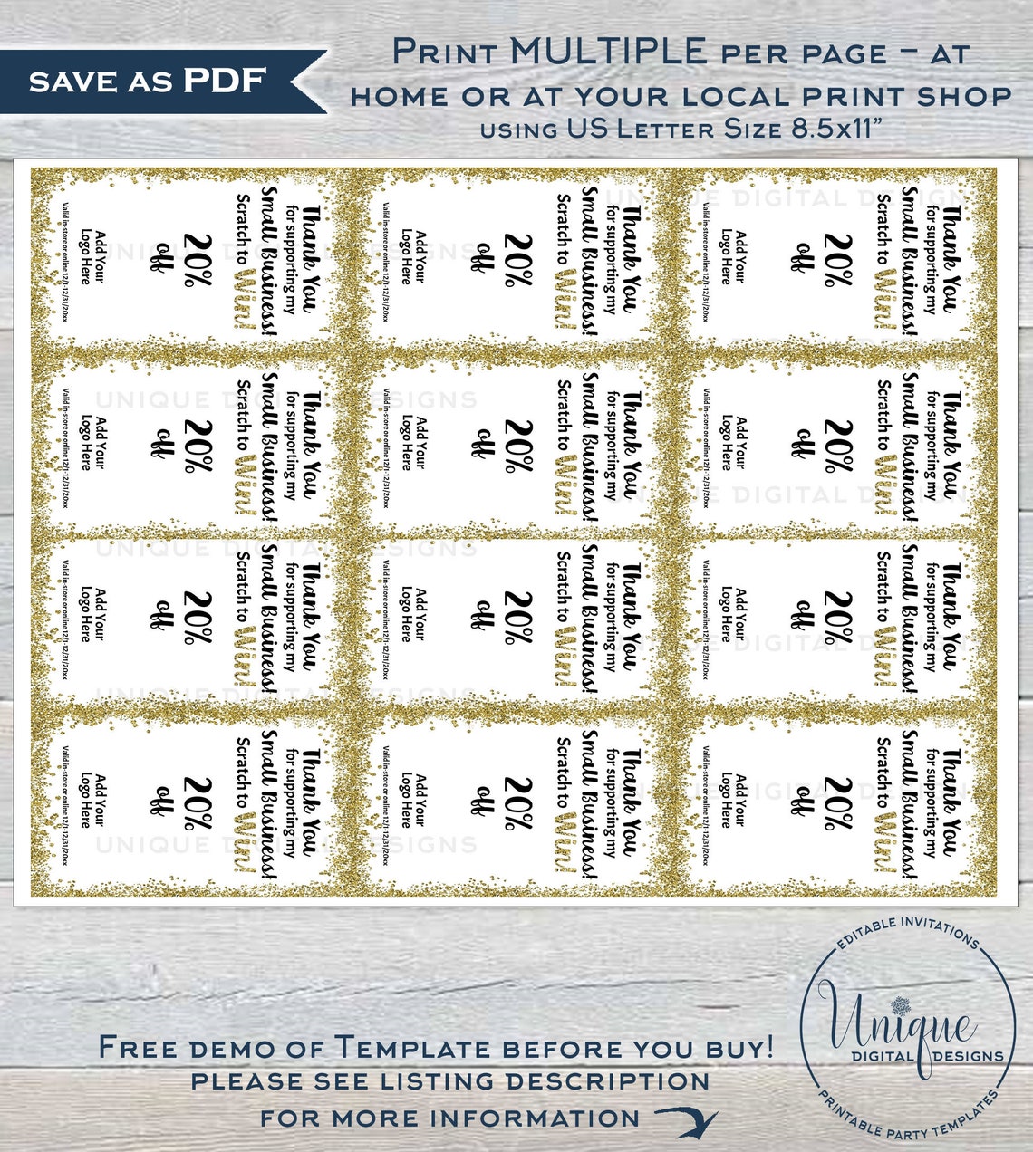 Editable Scratch off Cards Printable Scratch to Win Small - Etsy