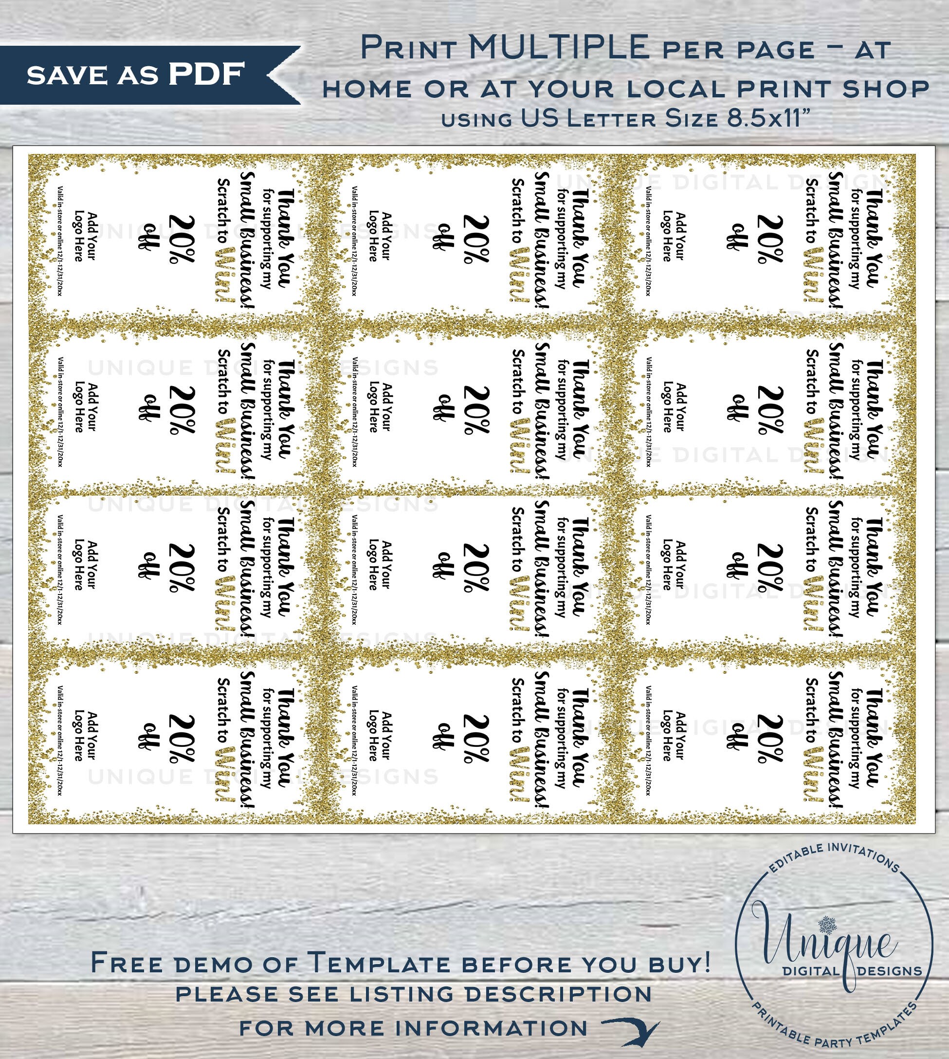 Editable Scratch off Cards, Printable Scratch to Win Small Business ...