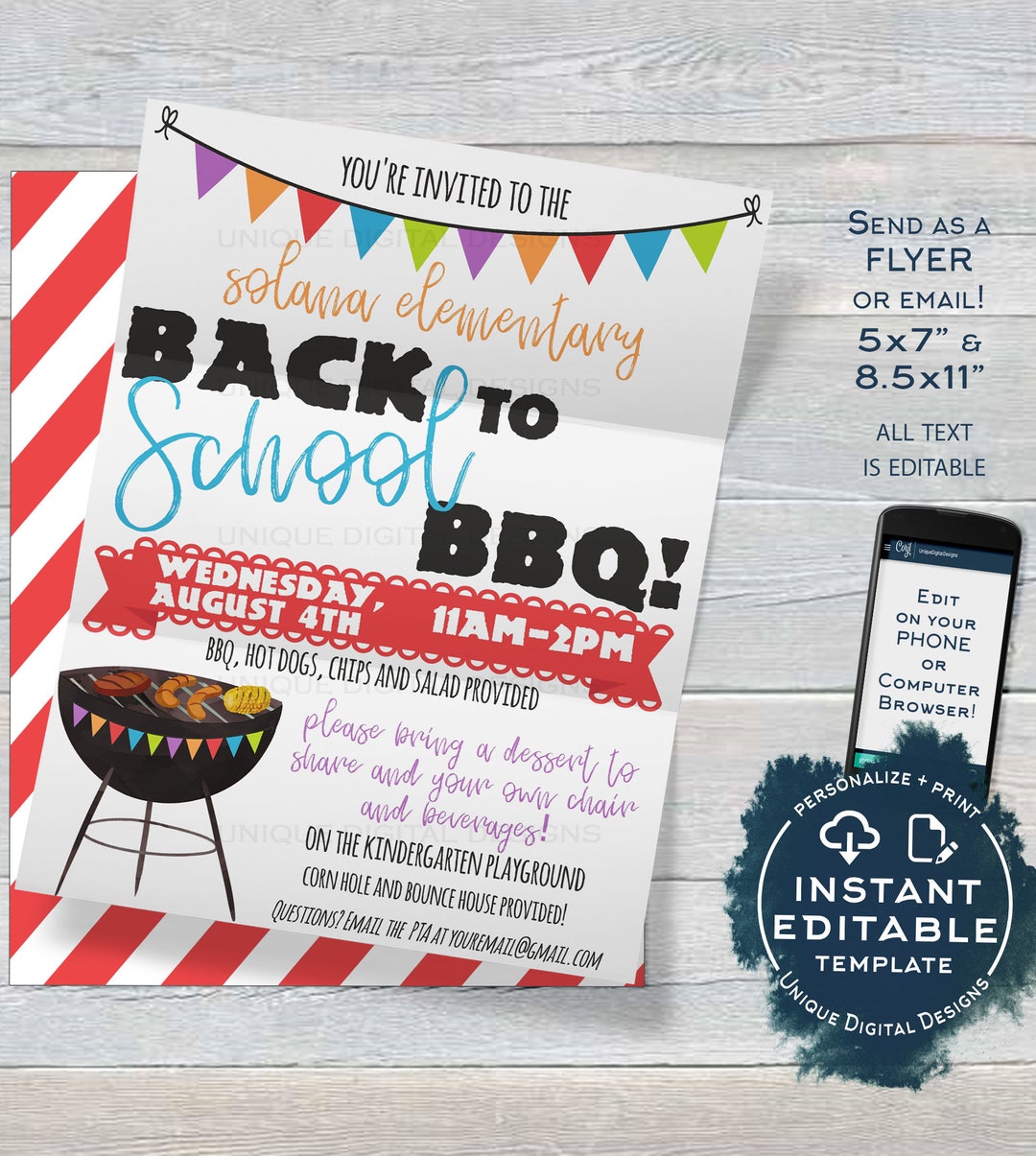 Back to School BBQ Flyer, Editable Open House Invite, Meet Your Teacher ...