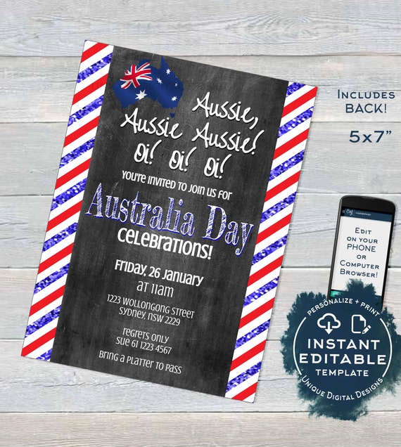 Australia Day Invitation Editable Aussie Invite Aussie Oi 26 - Etsy ...