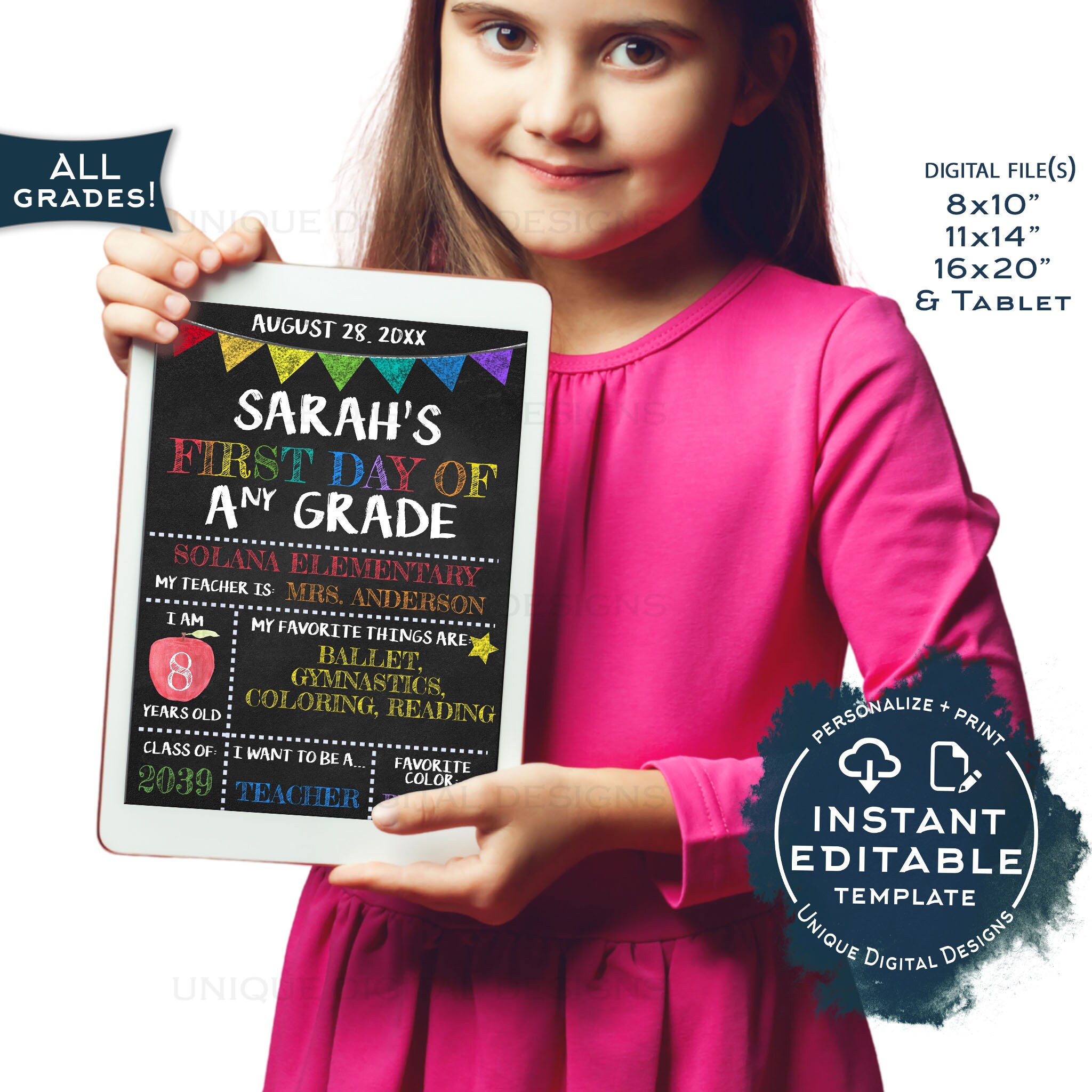 Editable Back to School Photo Prop 1st Day Back to School | Etsy