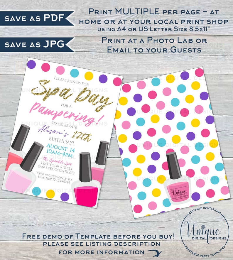 Editable Spa Party, Girls Day Out Invitation, Girls Spa Day Birthday ...