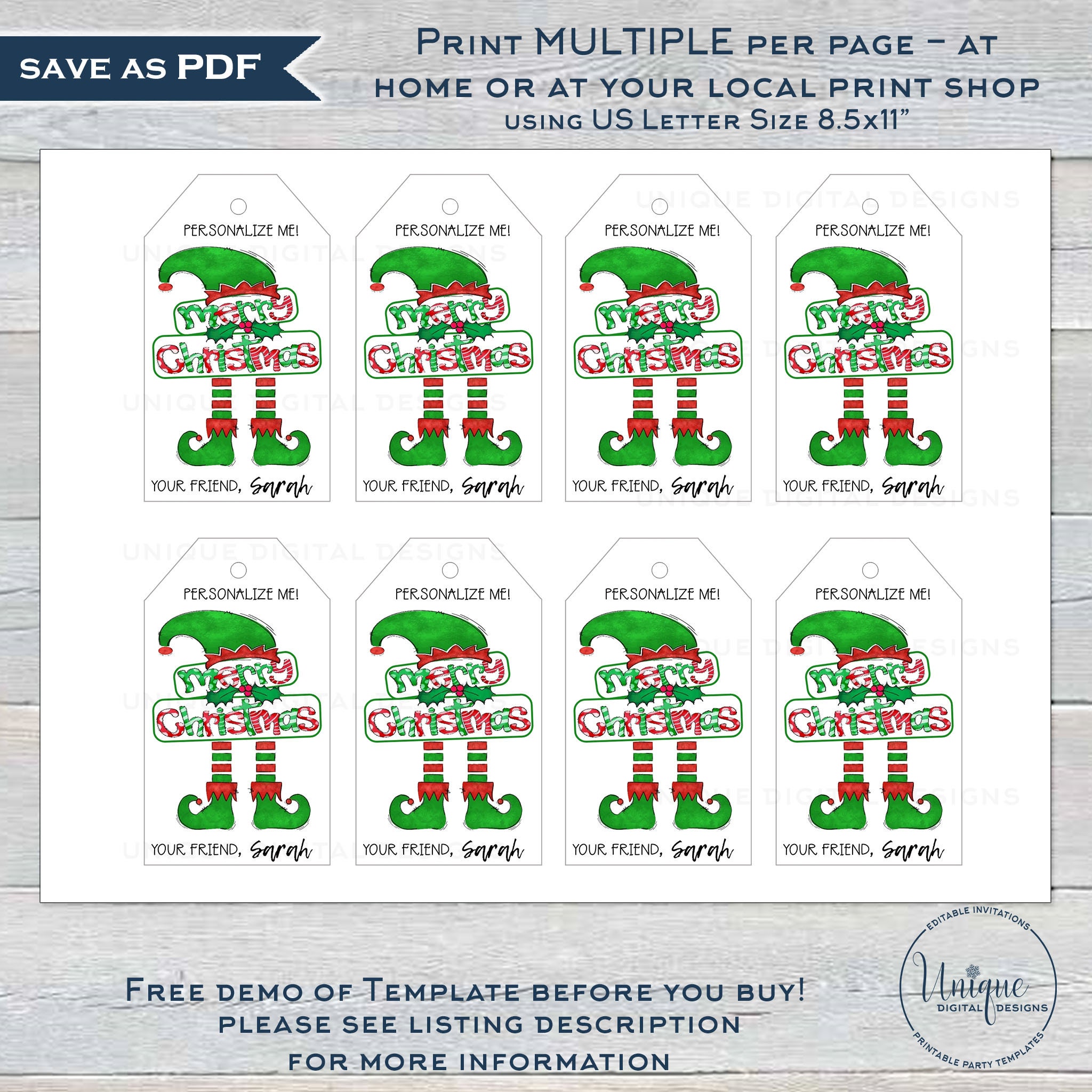 Editable Christmas Gift Tags Merry Christmas Personalized - Etsy