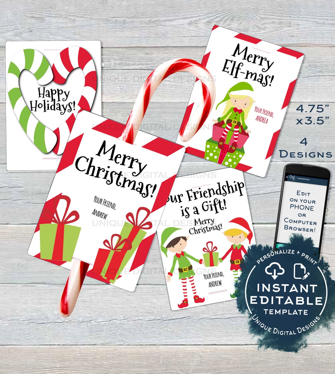 Candy Cane Christmas Classroom Favors Tag, Kids Editable Christmas ...