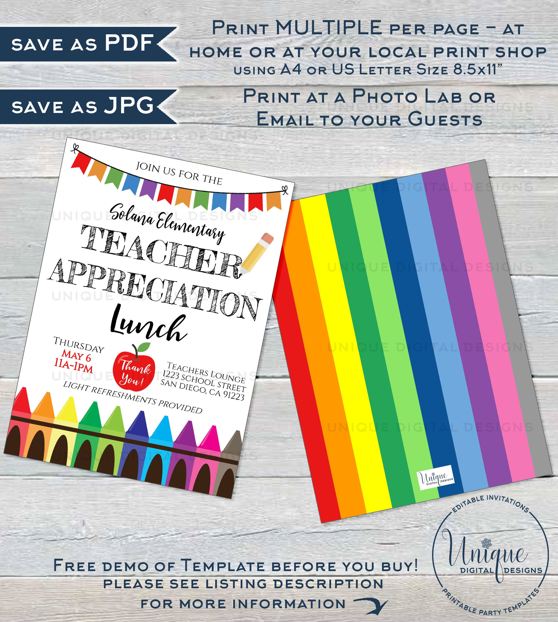 Teacher Appreciation Lunch School Invitation Editable School - Etsy