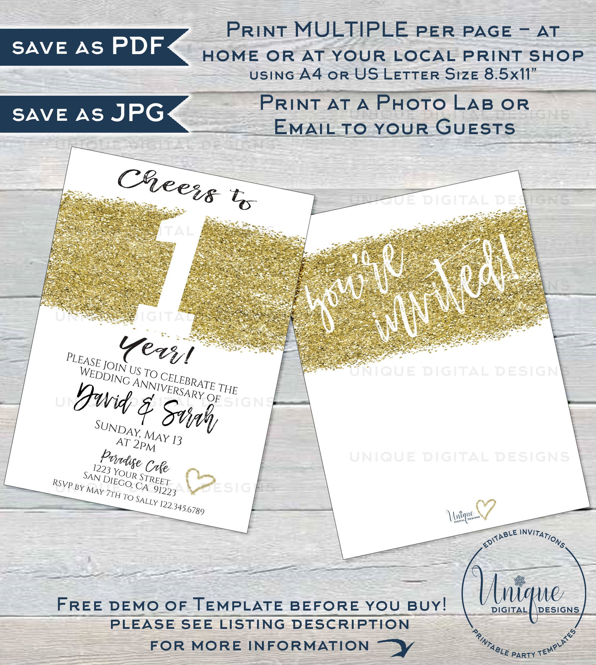 1 Year Anniversary Invitation Editable First Wedding | Etsy