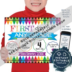 Editable Back to School Photo Prop, Girls 1st Day Back to School Poster ...