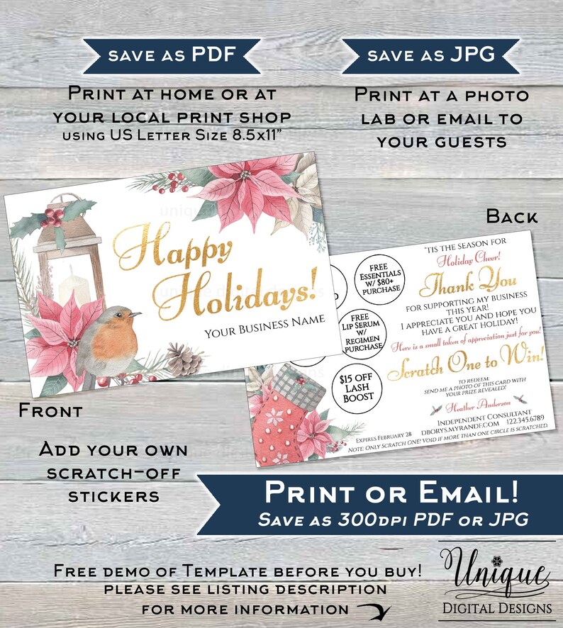 Editable Rodan and Scratch off Cards Printable Holiday - Etsy