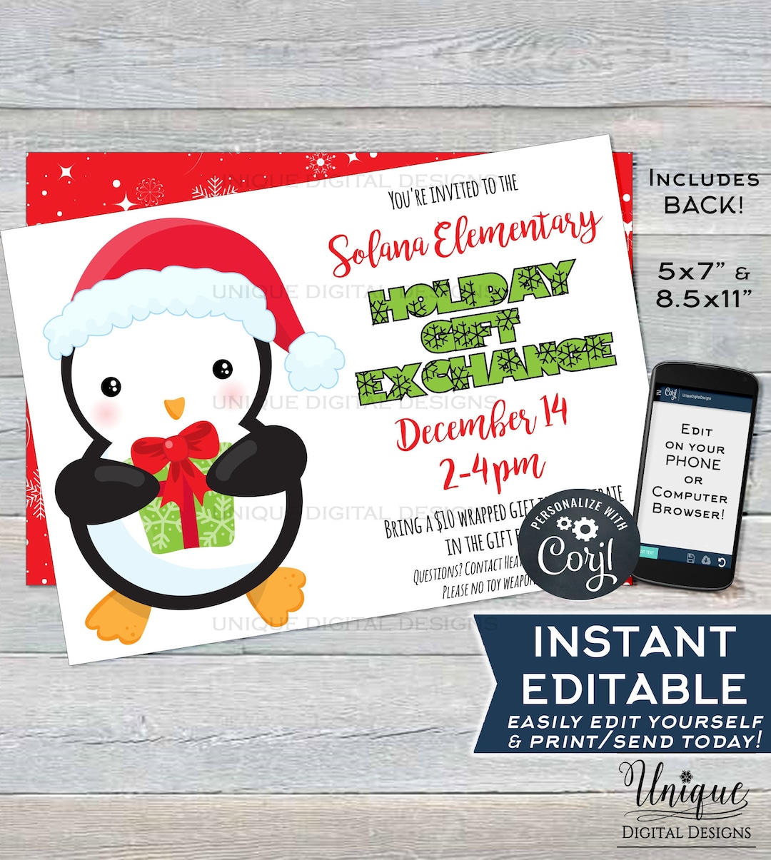 Holiday Gift Exchange Flyer, Editable Winter Invitation, Printable ...