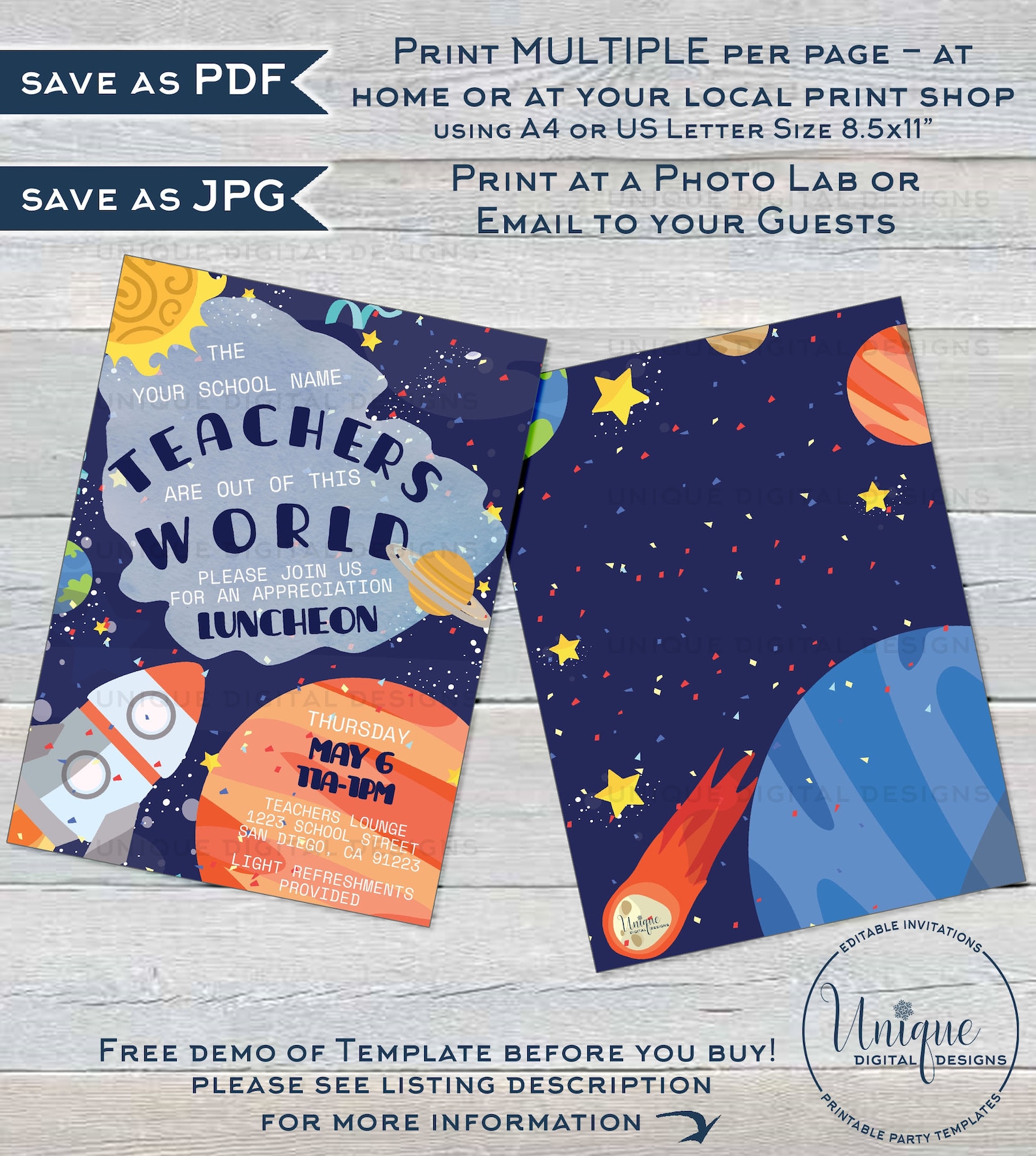 Editable Teacher Appreciation School Lunch Invitation School - Etsy