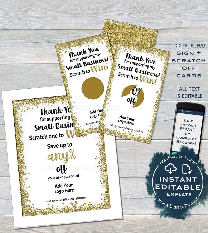 Editable Scratch off Cards, Printable Scratch to Win Small Business ...