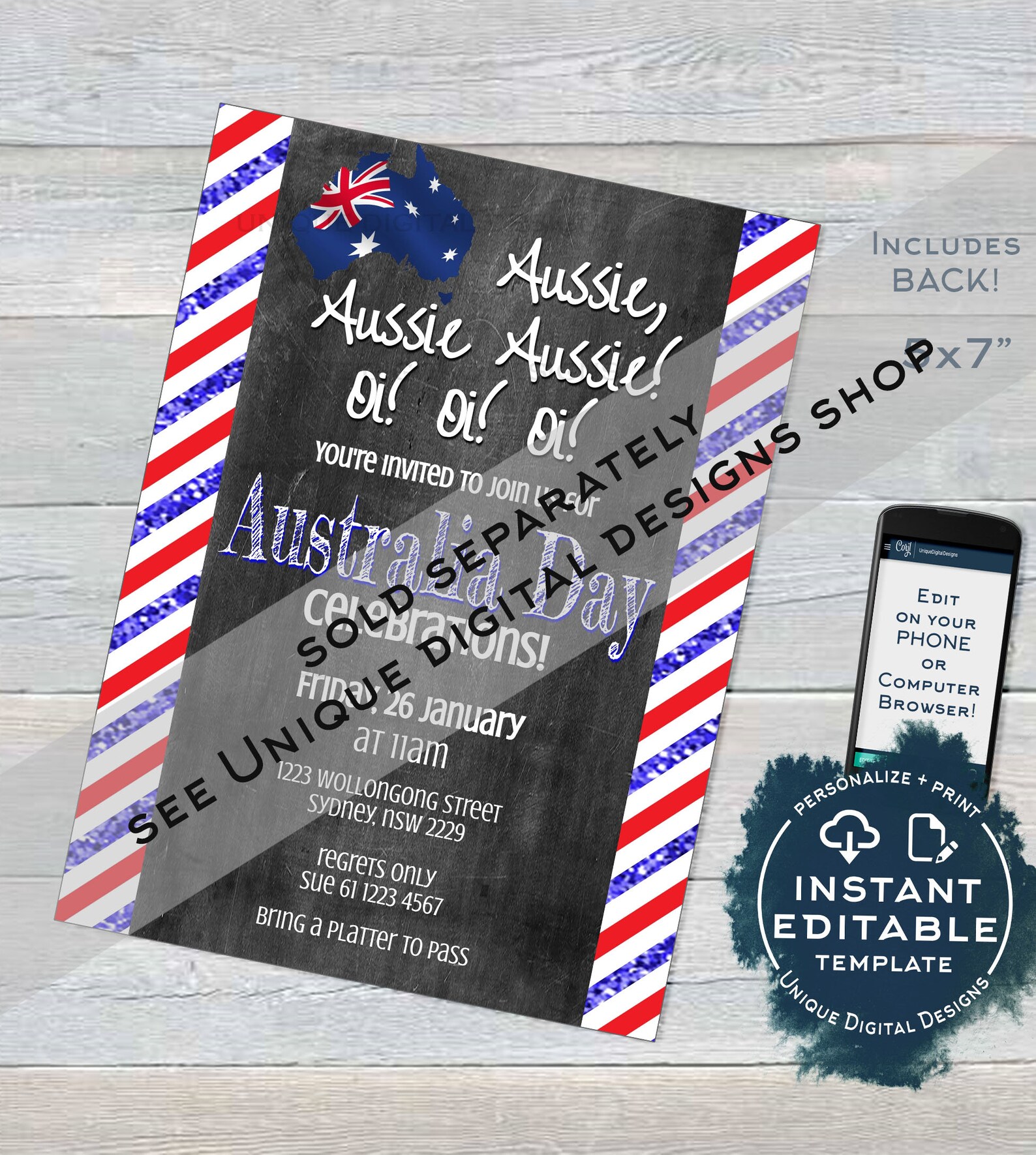 Editable Australia Day Invitation Aussie Invite Oi Oi 26 | Etsy