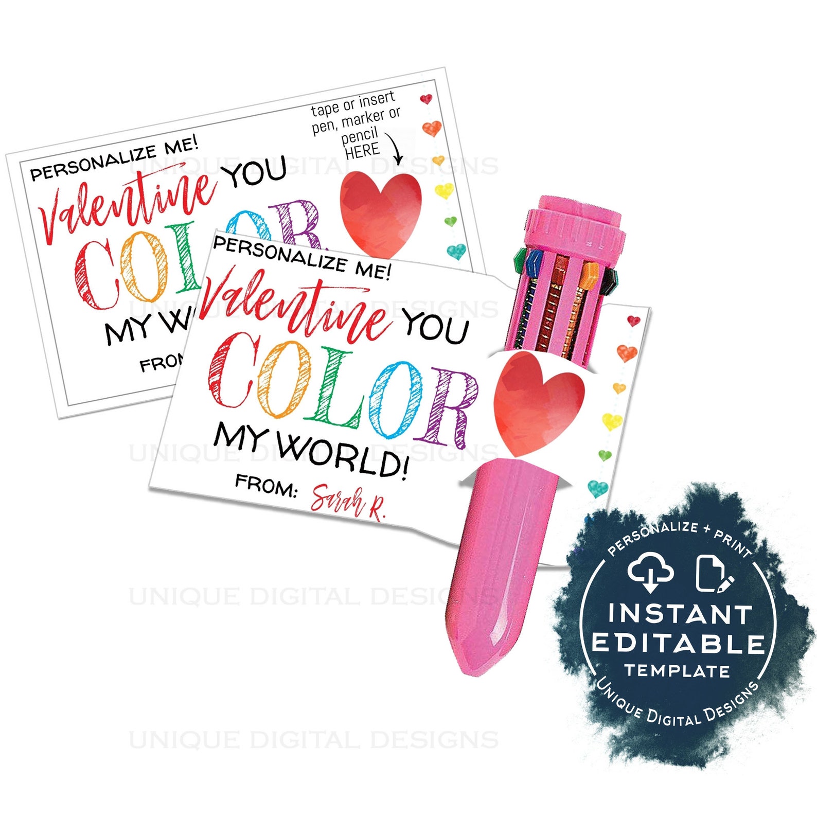 Valentine's Gift Tags Editable You Color My World - Etsy