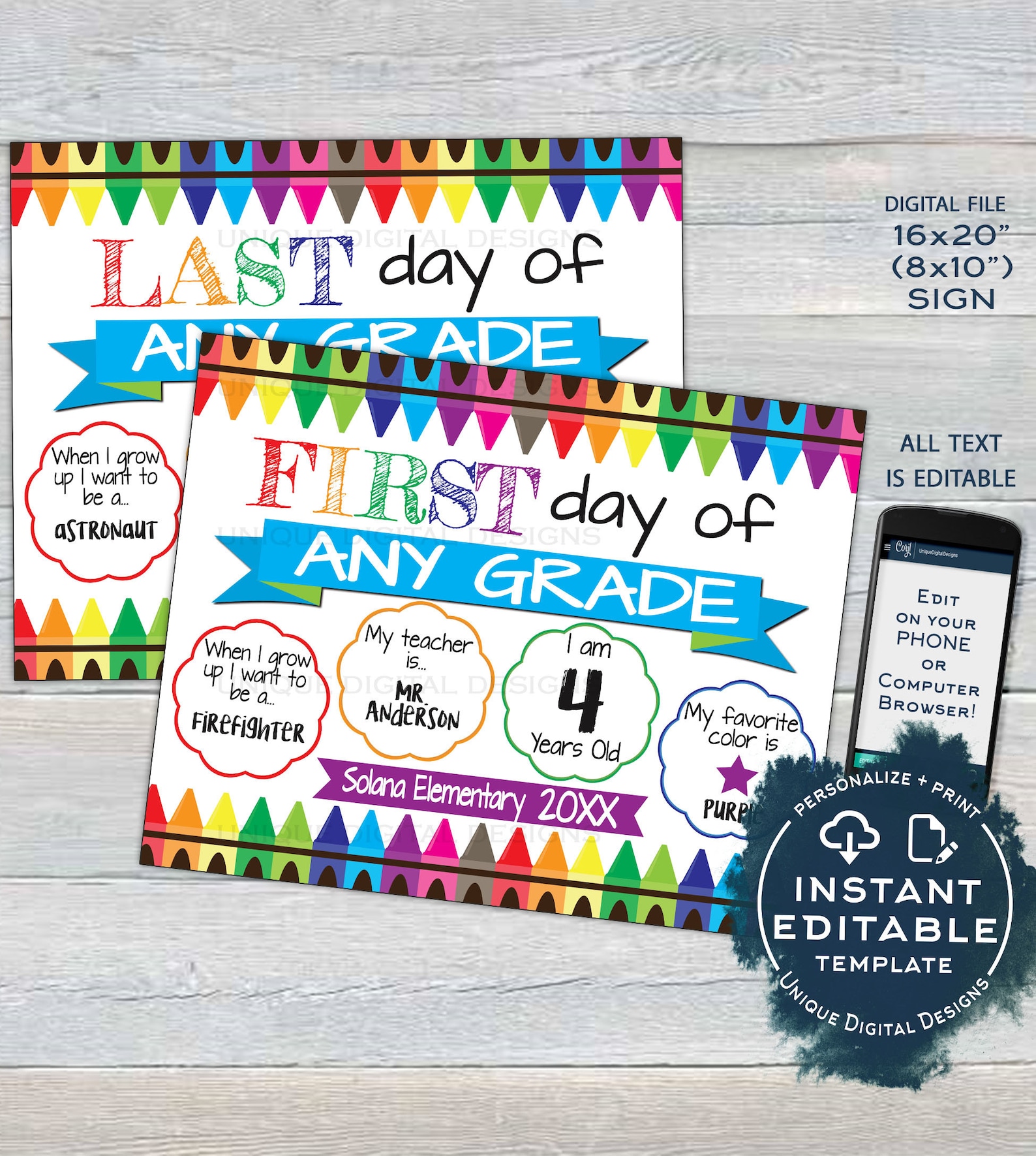 Editable Last Day of School Sign, Reusable First Day School Crayon ...