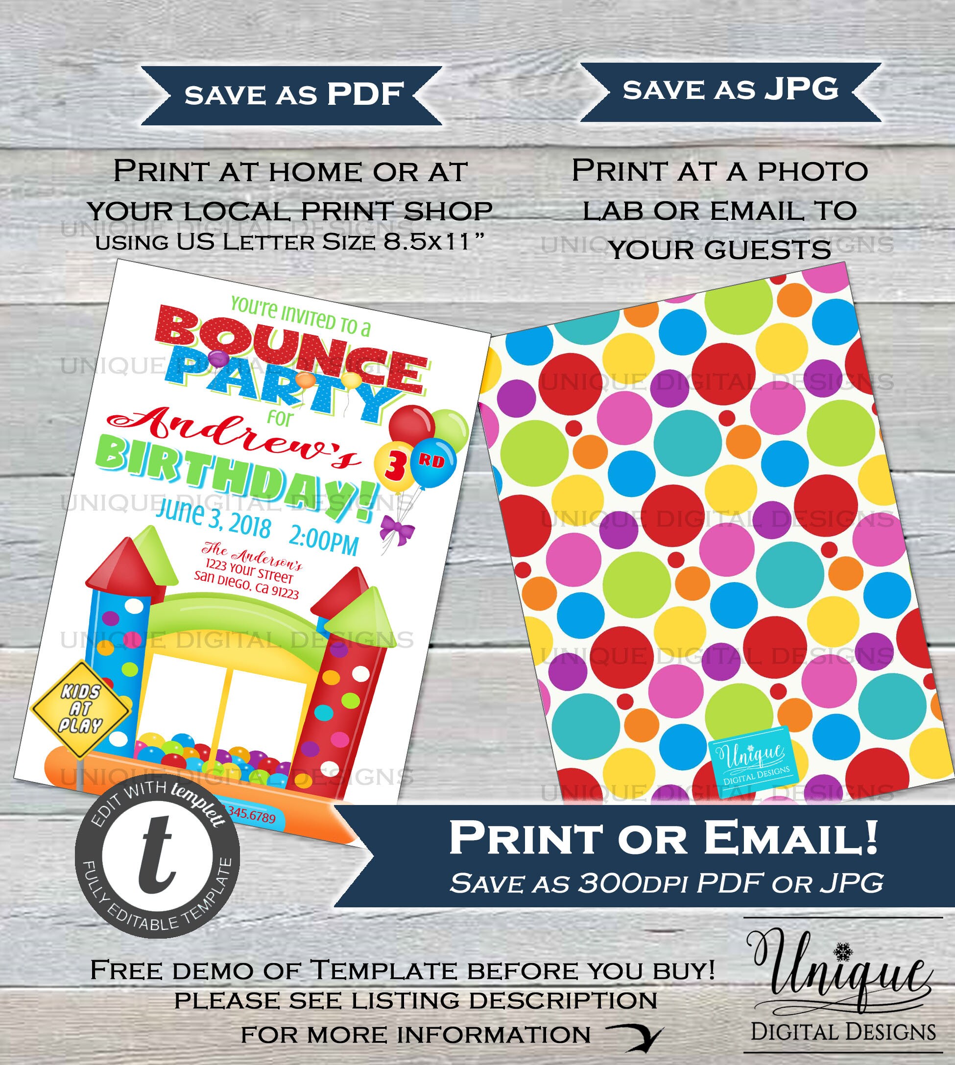 Bounce House Birthday Invitation Summer Bounce Party Birthday | Etsy