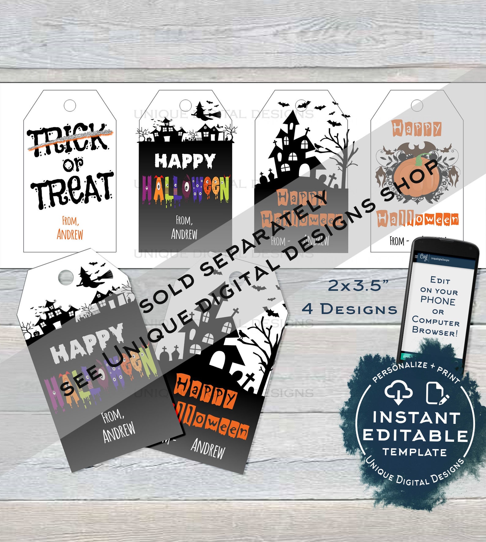 Editable Halloween Tags Printable Trick or Treat Personalized | Etsy
