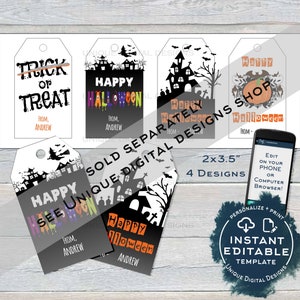 Editable Halloween Tags Printable, Trick or Treat Personalized ...