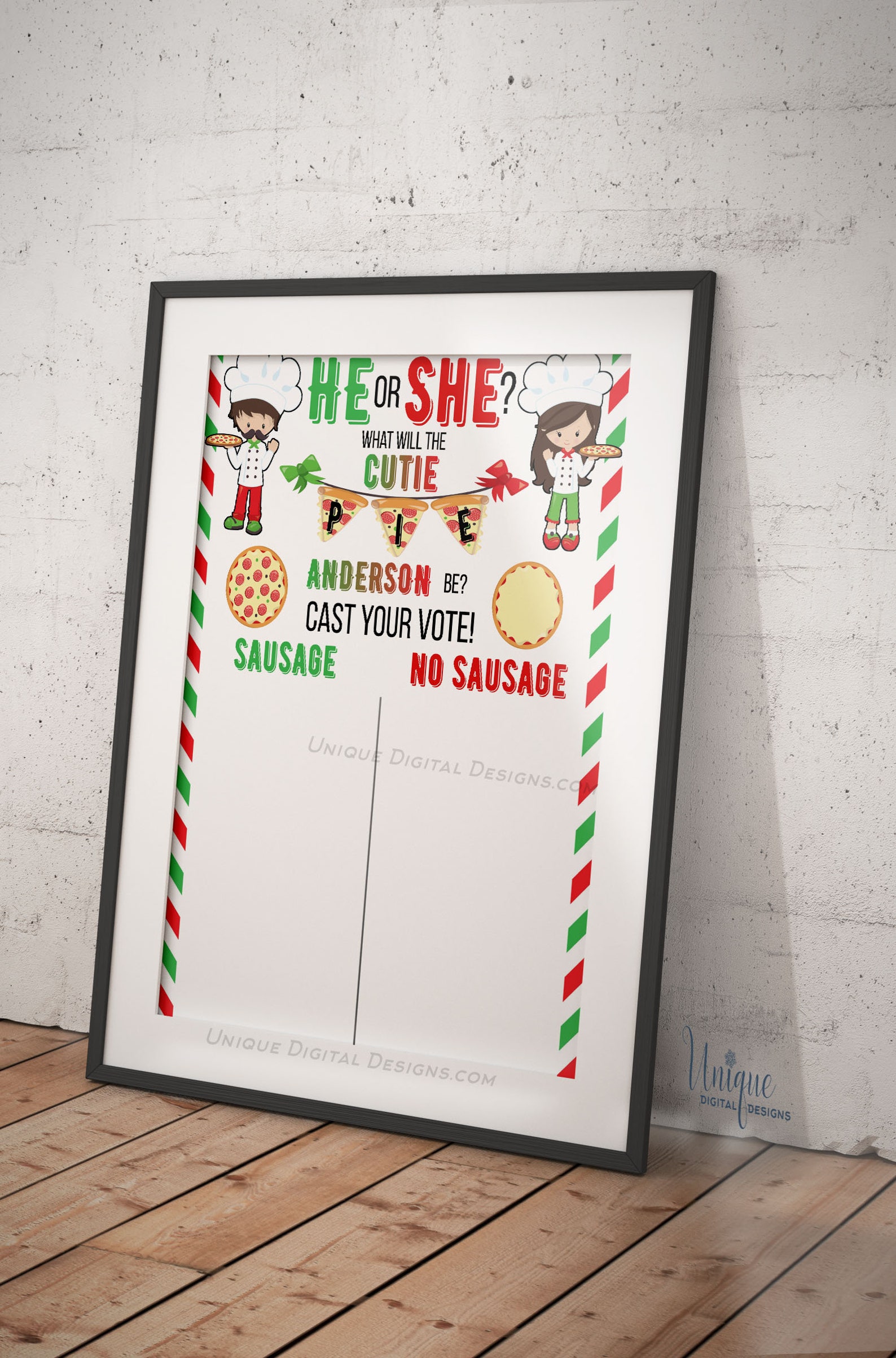 Pizza Party Gender Reveal Cast Your Vote Sign, Editable He or She Cutie ...
