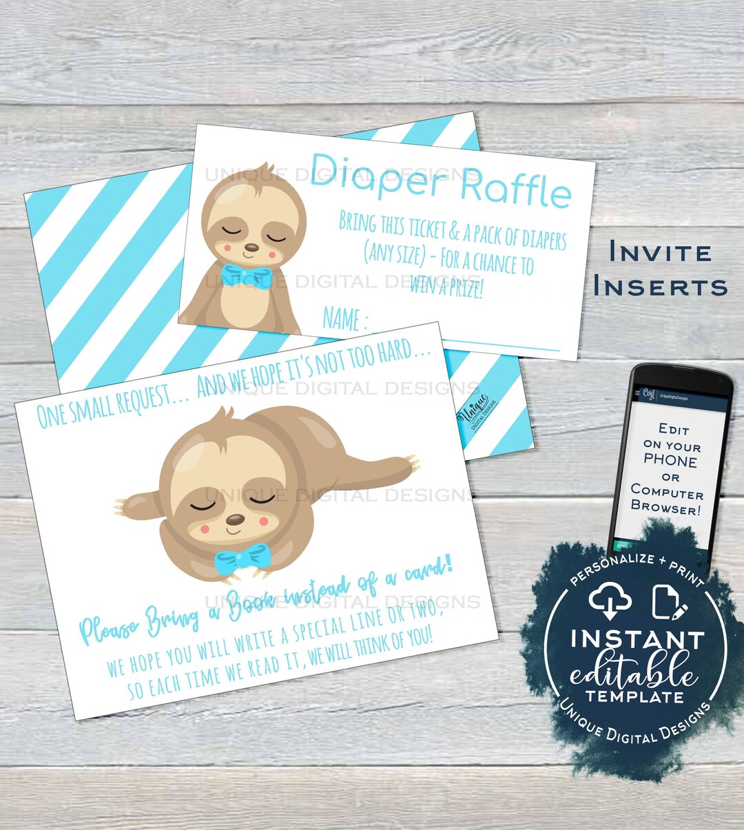 Sloth Baby Shower Diaper Raffle Ticket, Books for Baby Shower ...