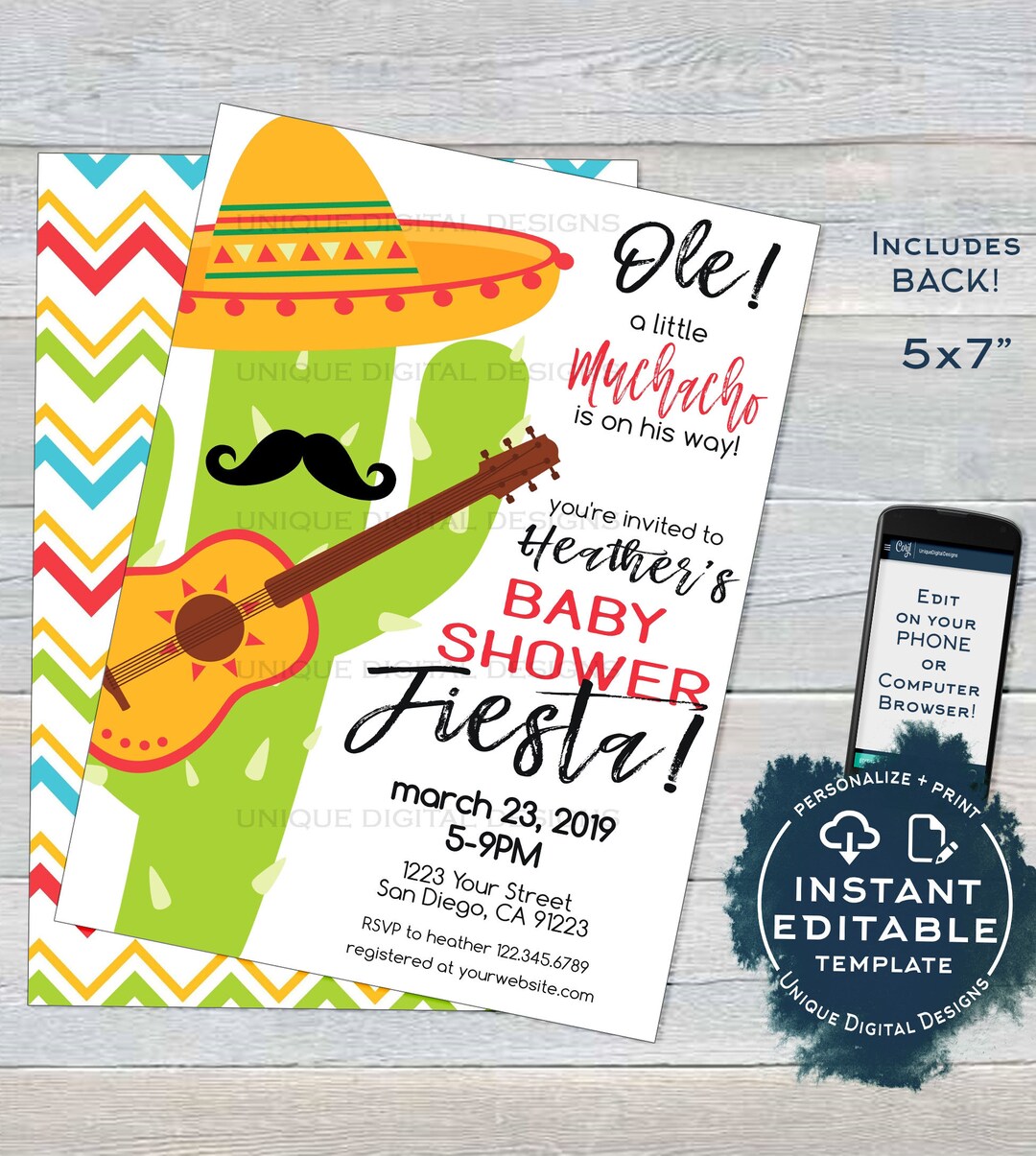 Muchachito Baby Shower Invitation, Editable Baby Fiesta Invite, Taco ...