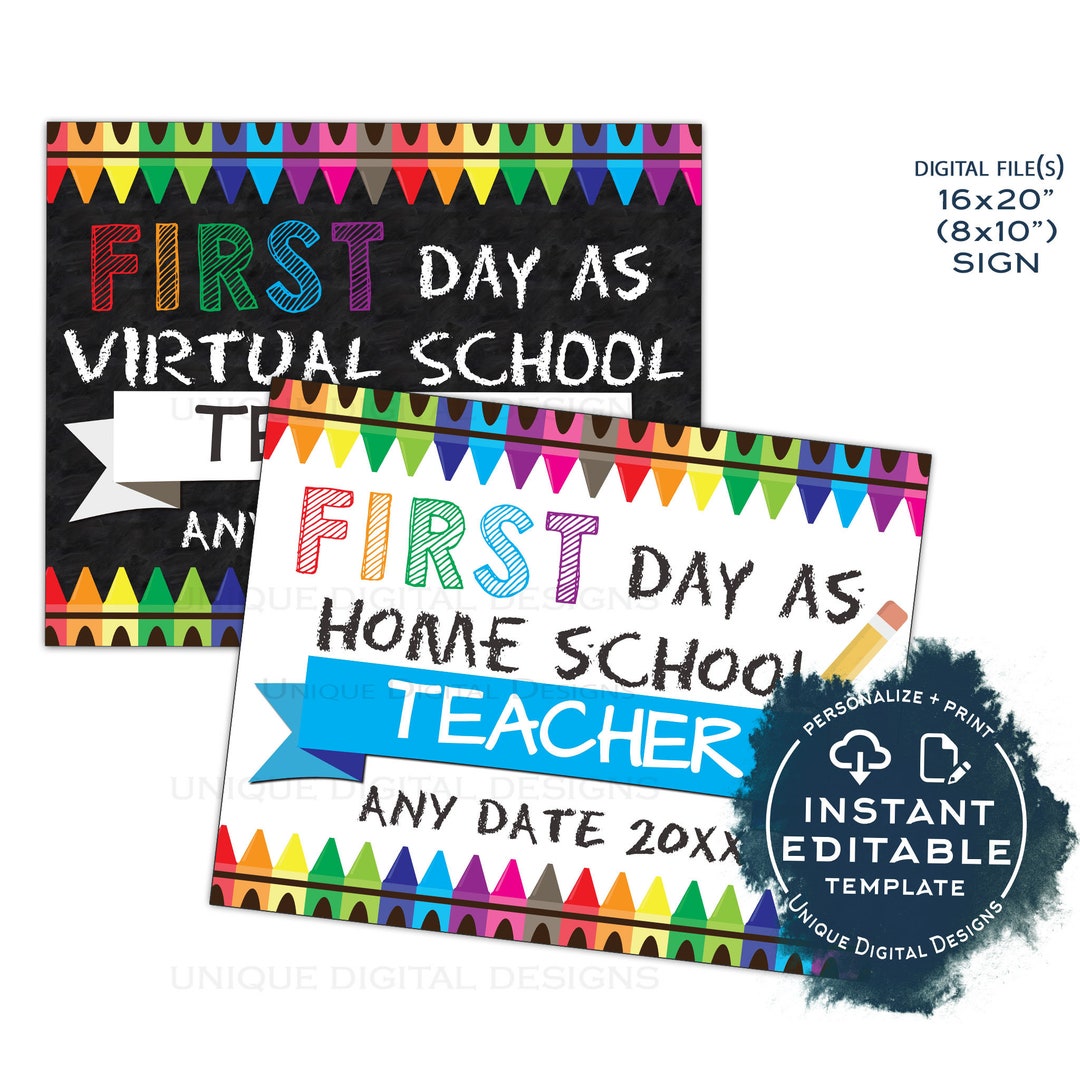 Editable Parents First Day as Home School Teacher Sign, Virtual School ...