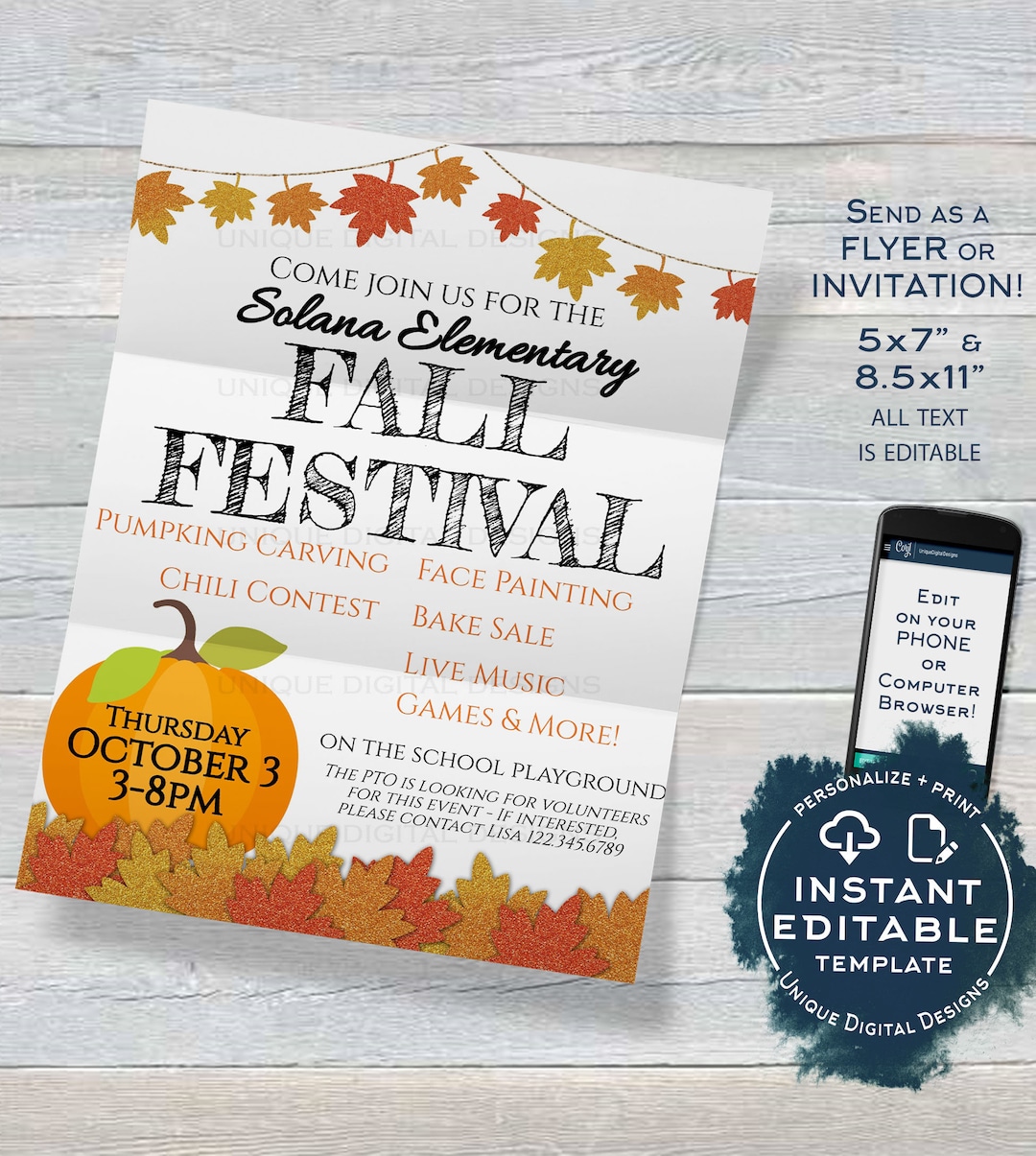 Fall Festival POSTER, Editable Fall Harvest Invitation, Printable ...