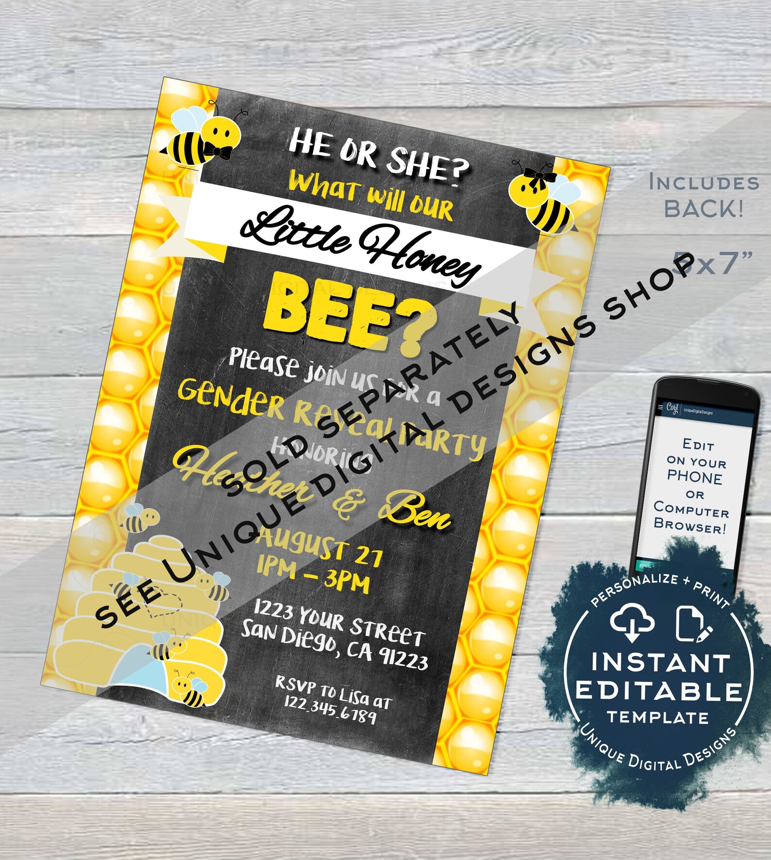 Honey Bee Gender Reveal What Will Baby Bee Editable Old Wives - Etsy