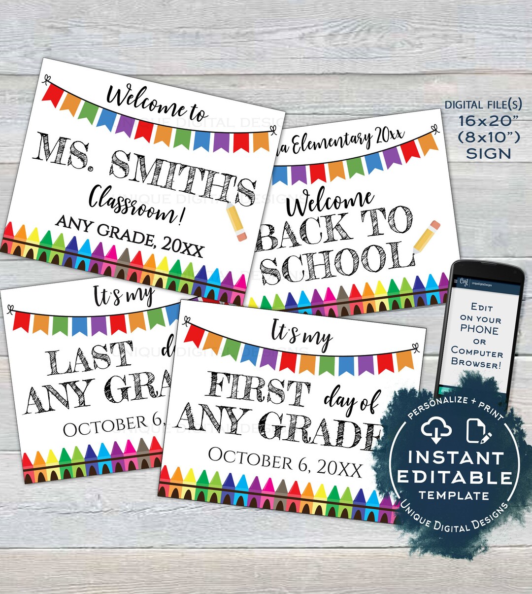 Bundle Editable Back to School Signs, Reusable Back to School Board ...