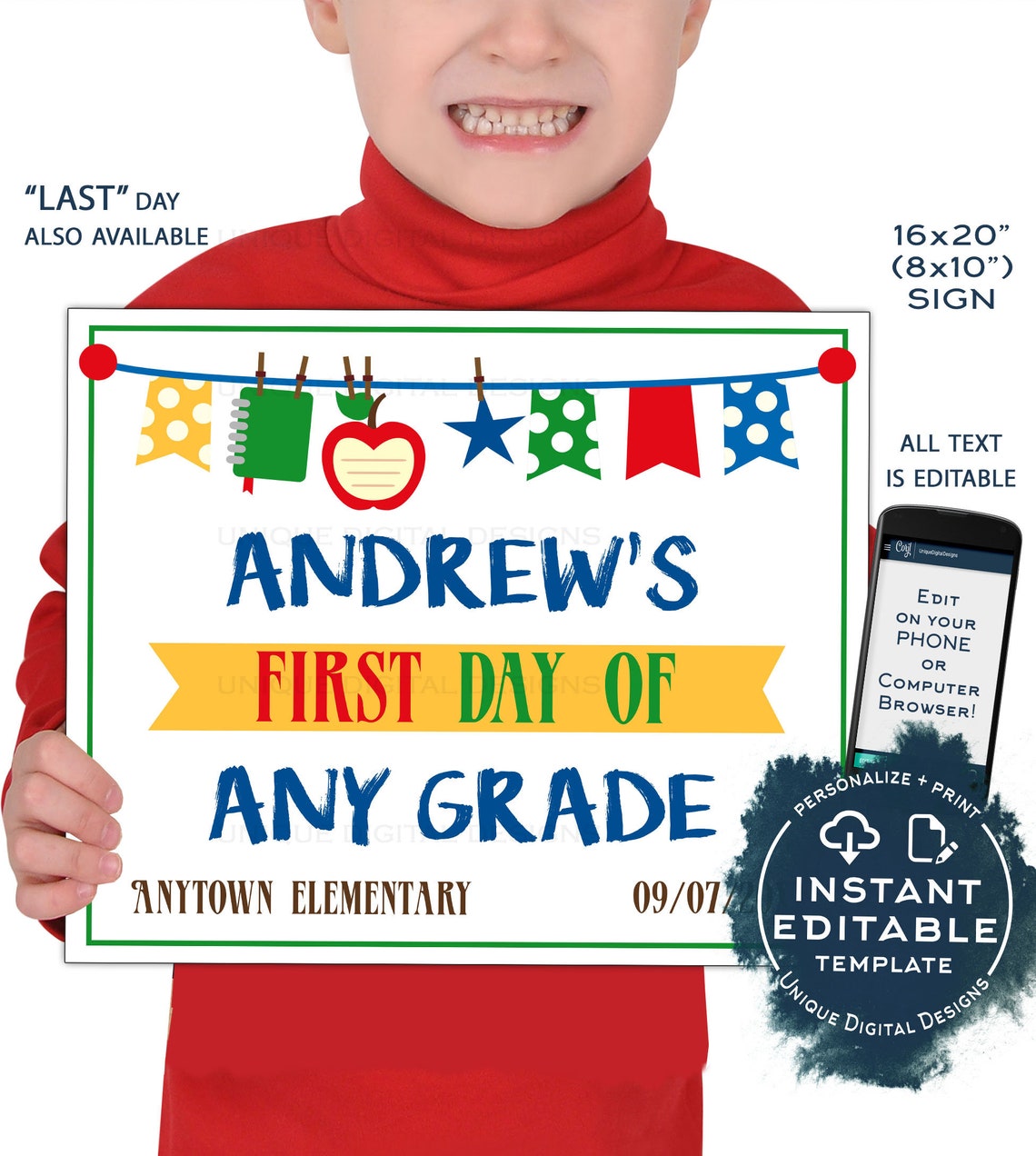 Editable Back to School Sign First Day of School Poster - Etsy