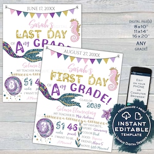 Editable Back to School Photo Prop, Girls Mermaid 1st Day Back to ...