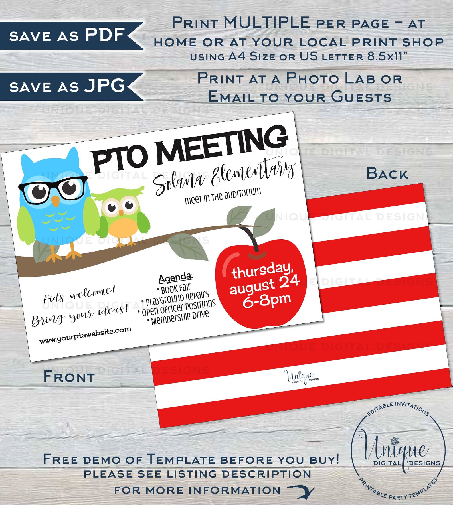PTA Meeting Invitation, Editable Parent Teacher Invite, Pto Ptsa School ...