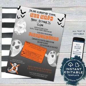 Boo Bash Invitation FLYER, Editable School Halloween Party Printable ...