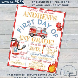 Editable First Day of School Sign, Firetruck Back to School Photo Prop ...