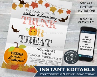 EDITABLE Halloween Trunk or Treat Flyer Template 8.5x11 - Etsy