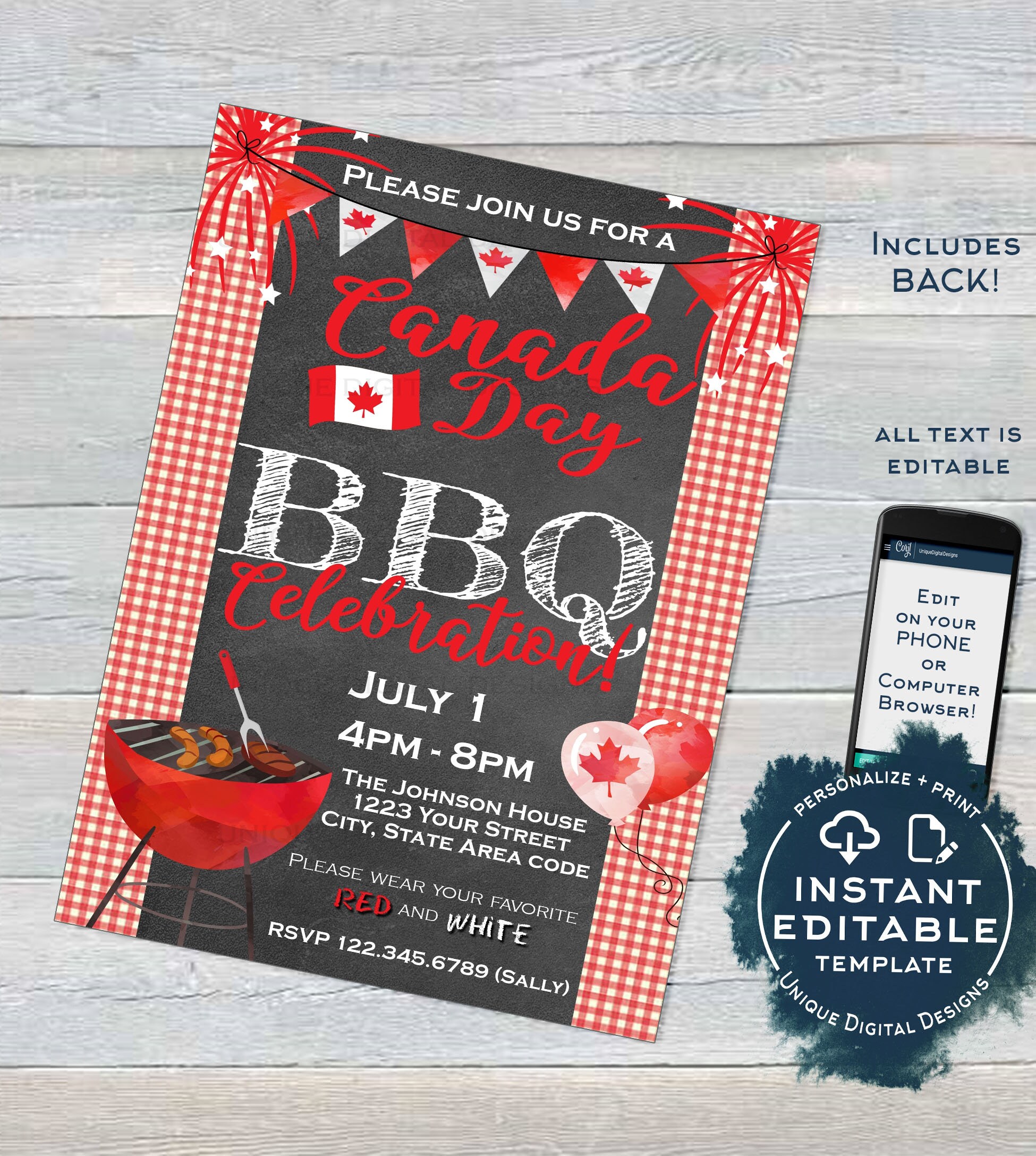 Editable Canada Day Invitation Oh Canada Day BBQ Invite - Etsy Canada