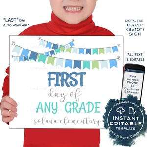 Editable First Day of School Sign, Reusable Last Day School Board, Any ...