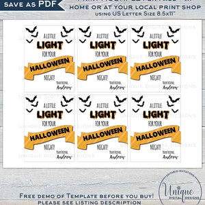 Editable Halloween Glow Stick Tags, A Little Light for Halloween Night ...